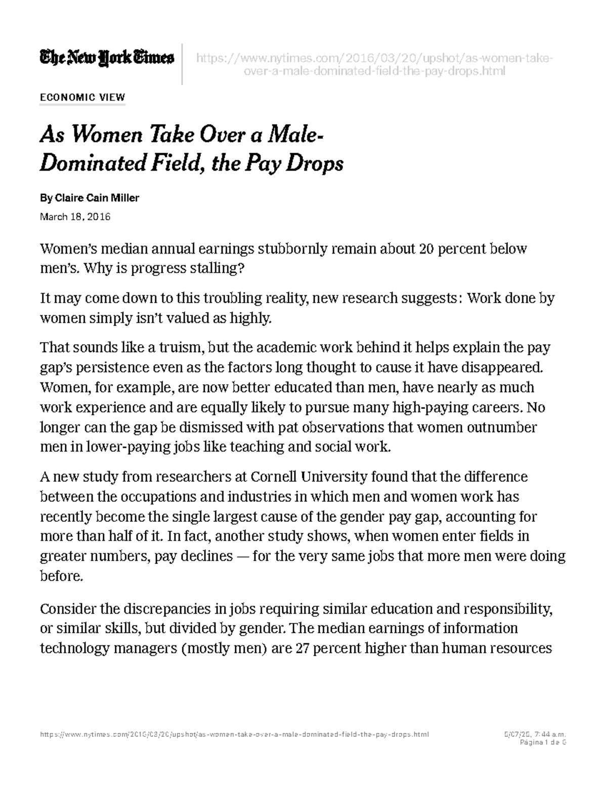 ECON 101: Gender Pay Gap Analysis in Male-Dominated Fields - Studocu
