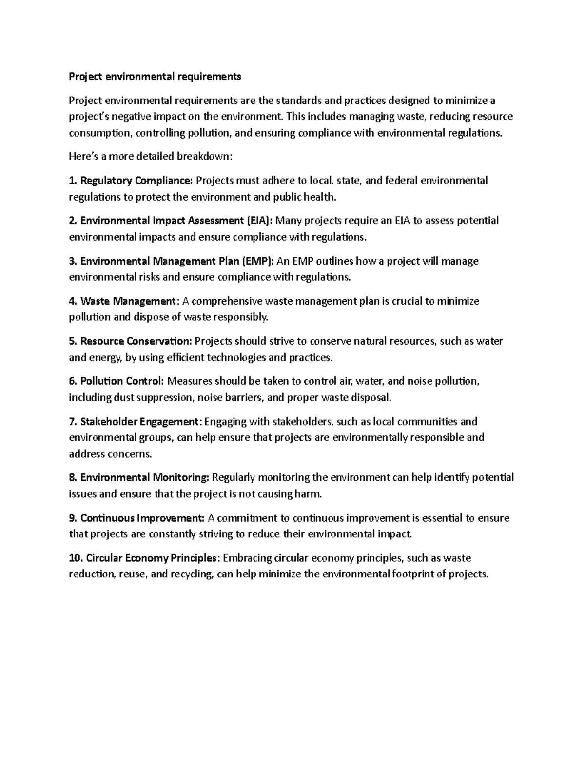 Project Environmental Requirements: Standards for Sustainable Practices ...