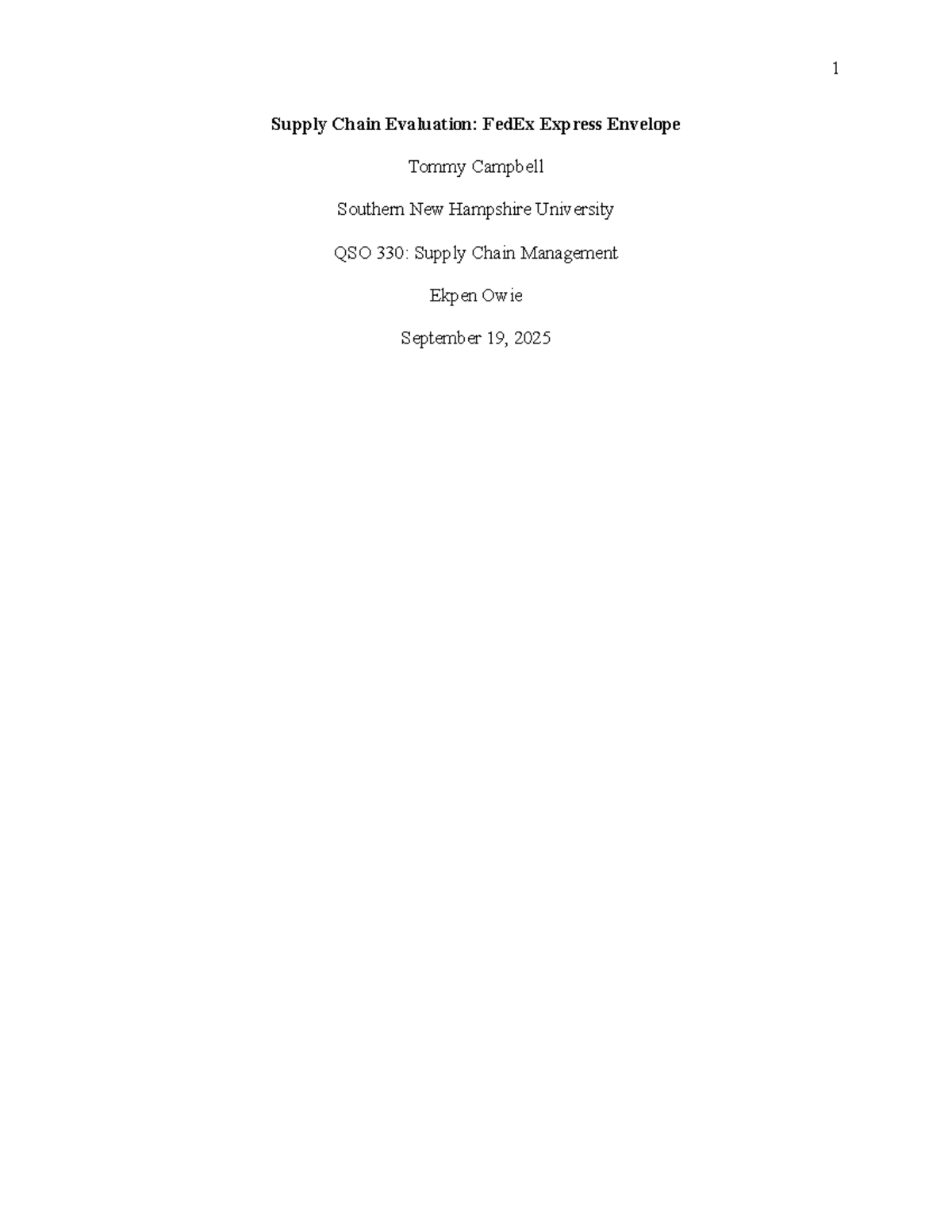 QSO 330: Supply Chain Evaluation of FedEx Express Envelope - Studocu