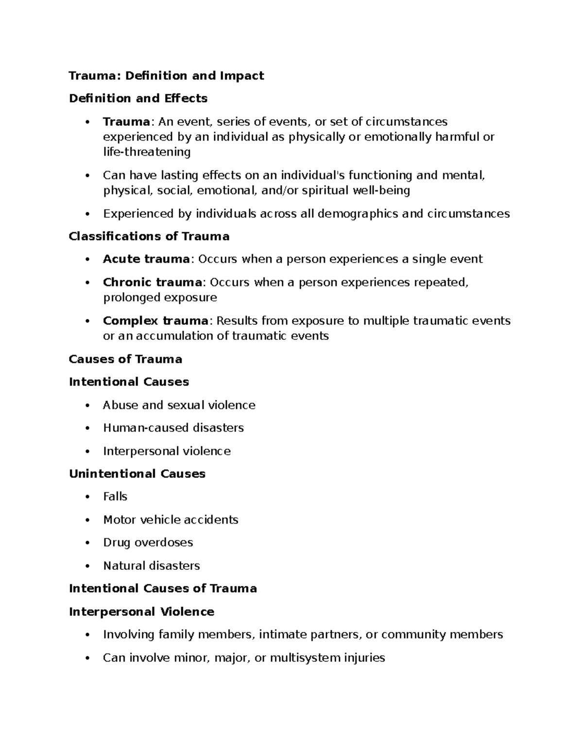 Trauma Review: Definitions, Classifications, and Effects - Studocu