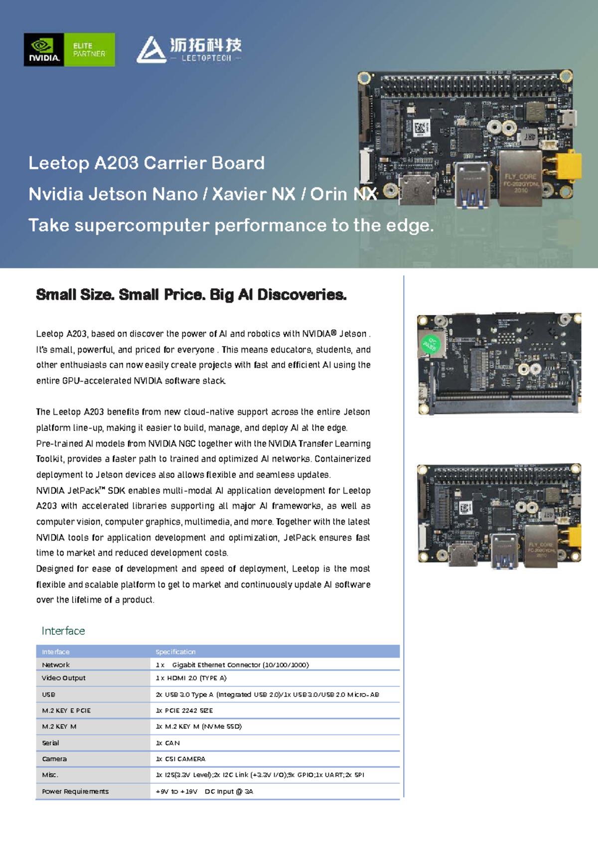 Leetop A203 A.I. Carrier Board Datasheet - Nvidia Jetson Nano & Orin NX ...