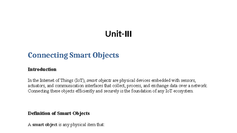 IoT Networks Unit-III: Smart Objects & Connection Methods for Exam Prep ...