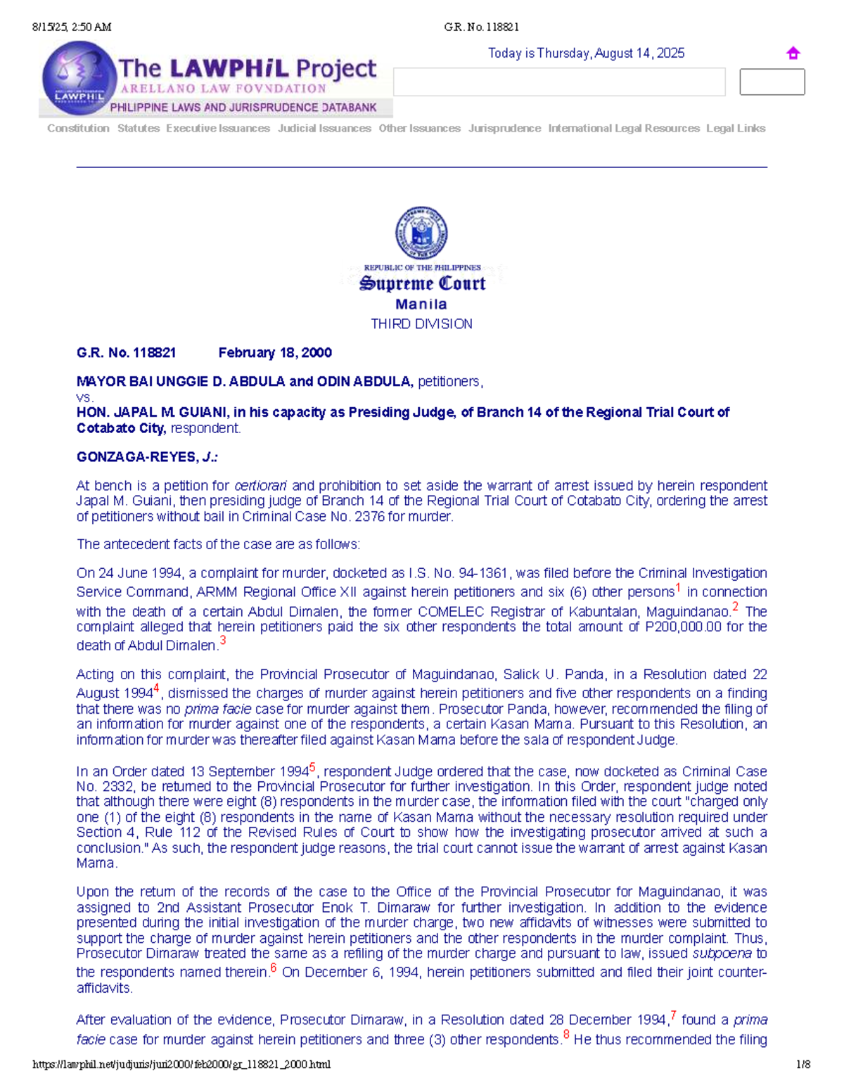 G.R. No. 118821: Abdula vs. Guiani - Petition for Certiorari and ...