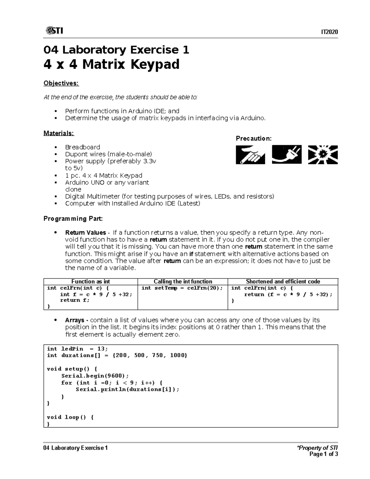 04 Laboratory Exercise 1: 4x4 Matrix Keypad for Midterm IT - Studocu