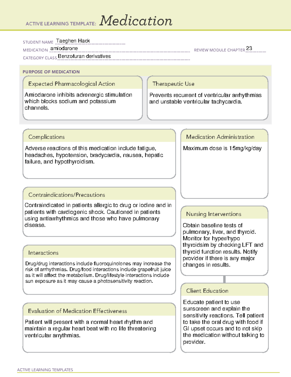 Amiodarone X - medication card - ACTIVE LEARNING TEMPLATES Medication ...