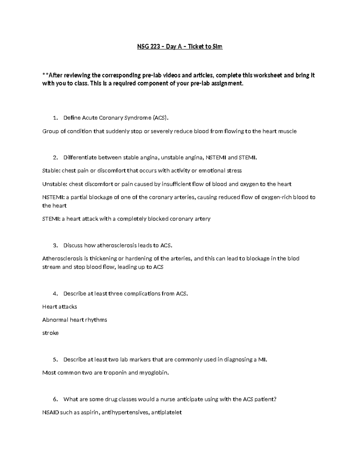 NSG 223 - Day A - Pre-Lab Assignment: Ticket to Sim Overview - Studocu