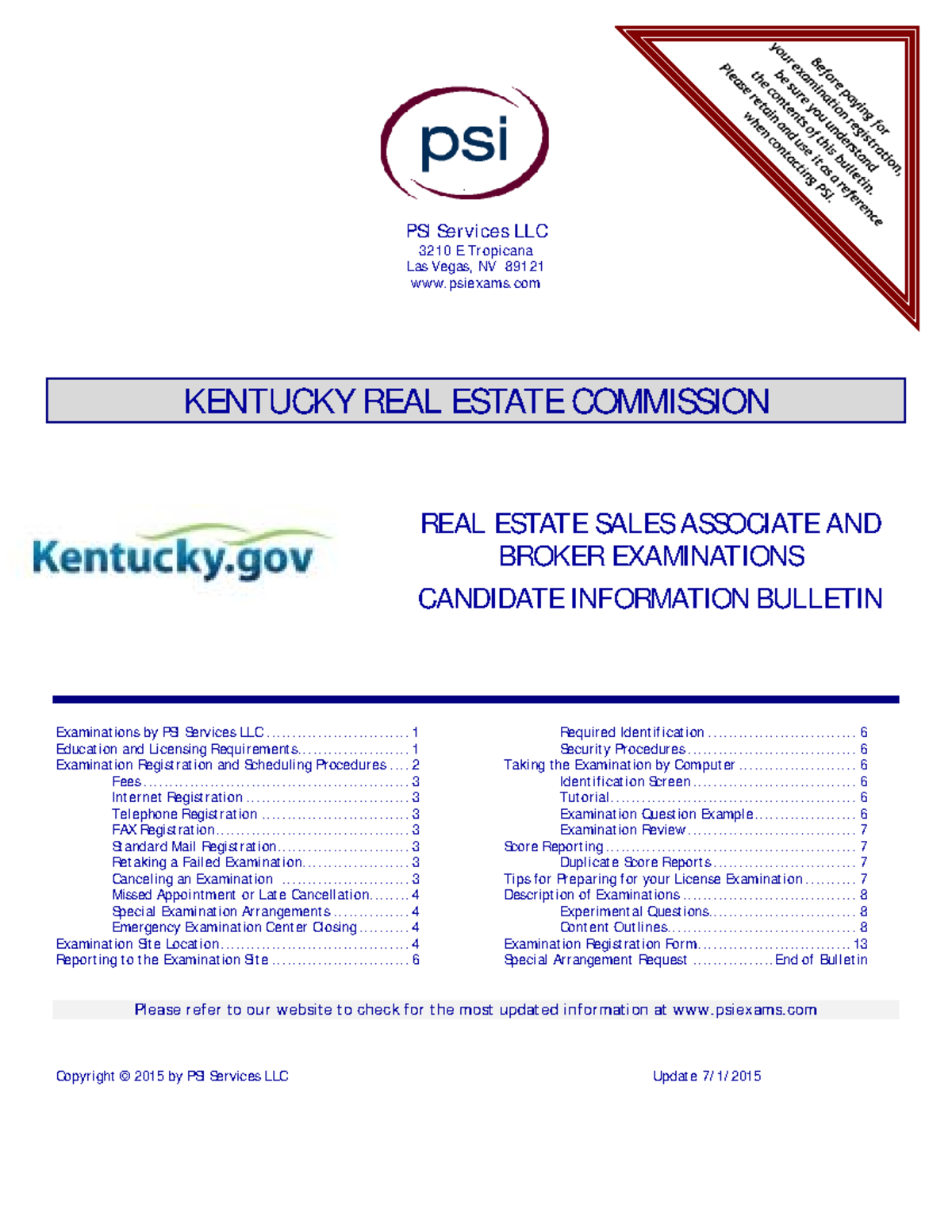 KY 481 - Real Estate Sales Associate & Broker Exam Candidate Info - Studocu