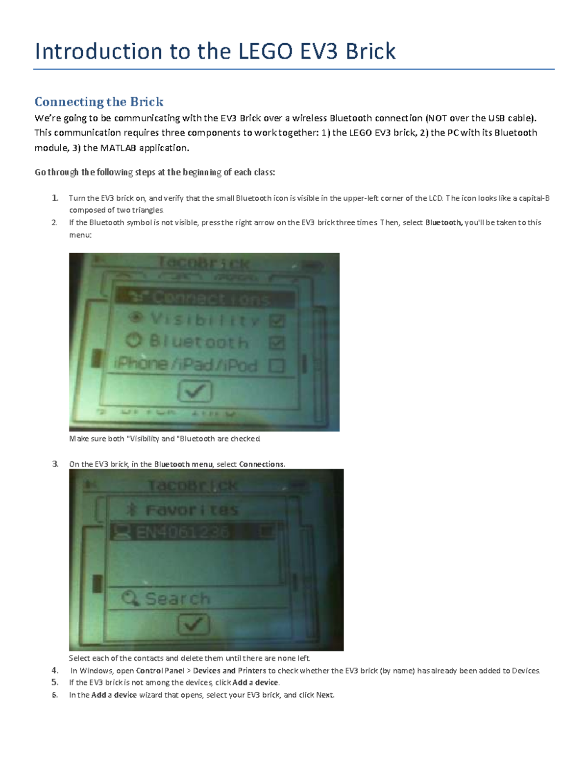 LEGO EV3 Brick Setup Guide for MATLAB and Bluetooth Connection - Studocu