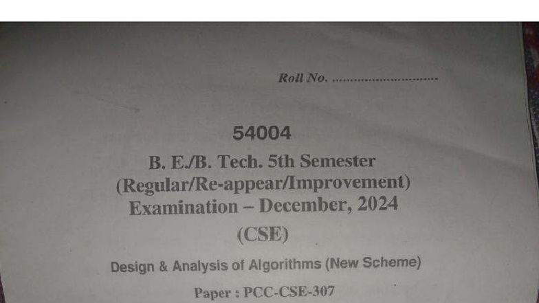 B.Tech CSE 5th Sem Exam Dec 2024: Design Analysis of Algorithms PYQ - Studocu