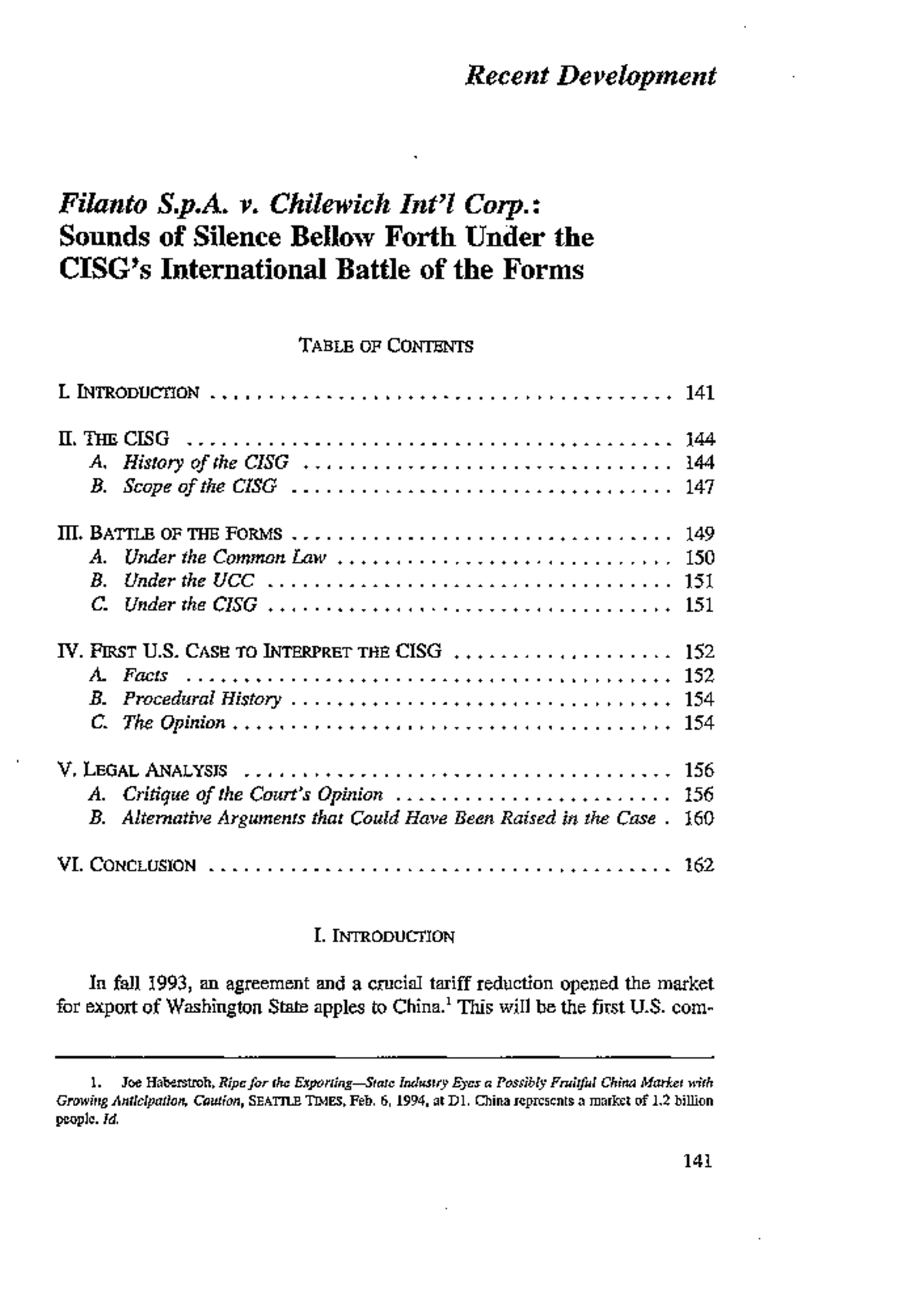 Filanto S.p.A. v. Chilewich Corp.: Analyzing the CISG's Battle of the ...