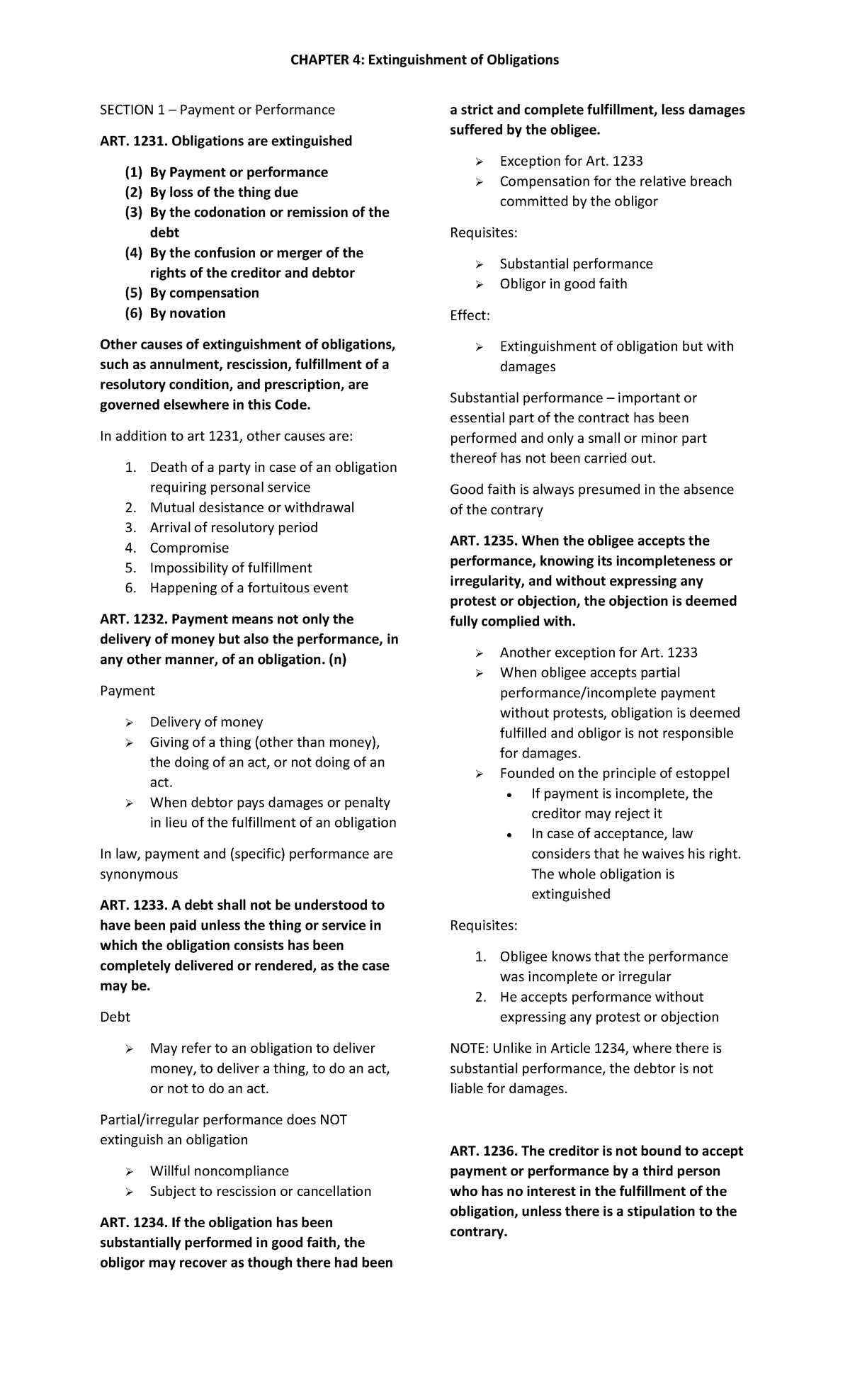 Chapter 4: Extinguishment of Obligations - Section 1: Payment ...