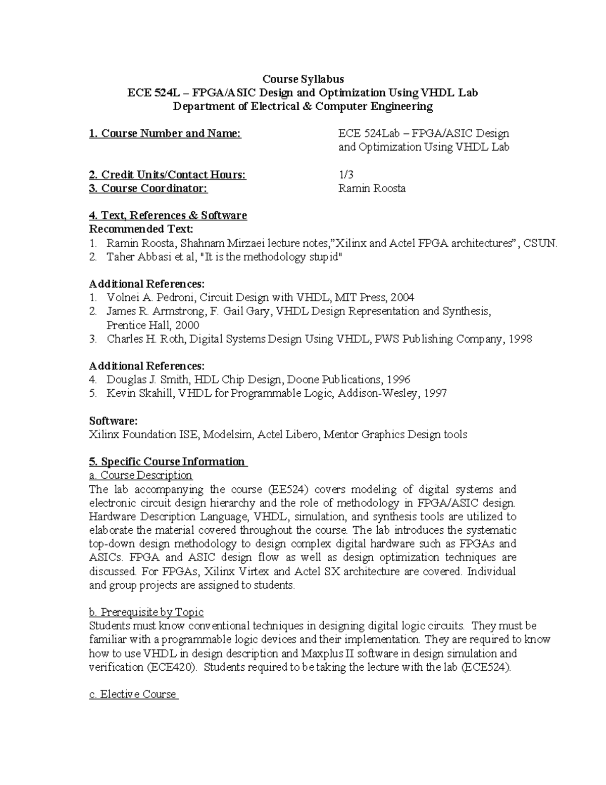 ECE 524L Lab Syllabus: Design & Optimization Using VHDL - Studocu