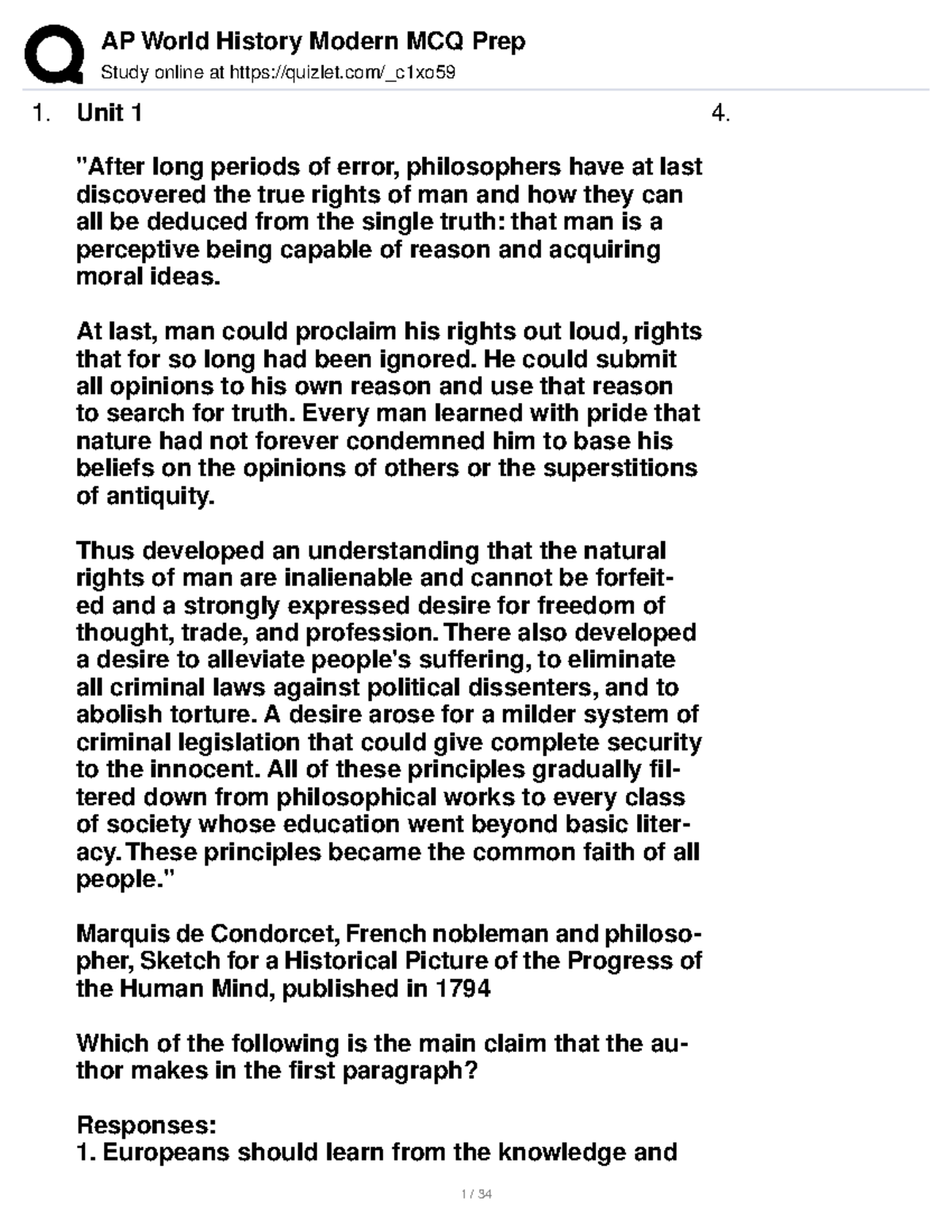 AP World History Modern MCQ Prep - Study online at quizlet/_c1xo 1 ...