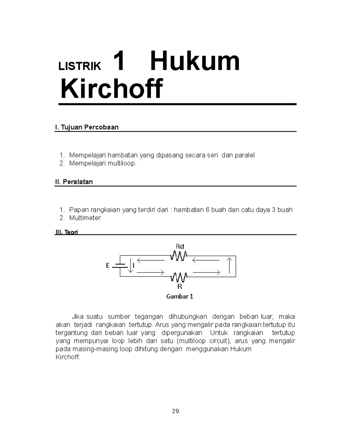 L1 - Hukum Kirchoff: Analisis Rangkaian Listrik dan Percobaan - Studocu