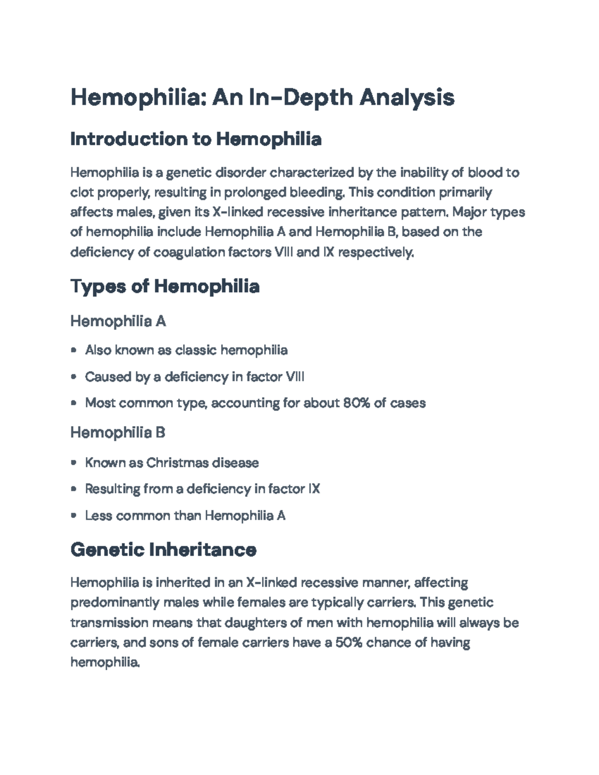 Hemophilia: Types, Genetics, Symptoms, and Treatments Overview - Studocu