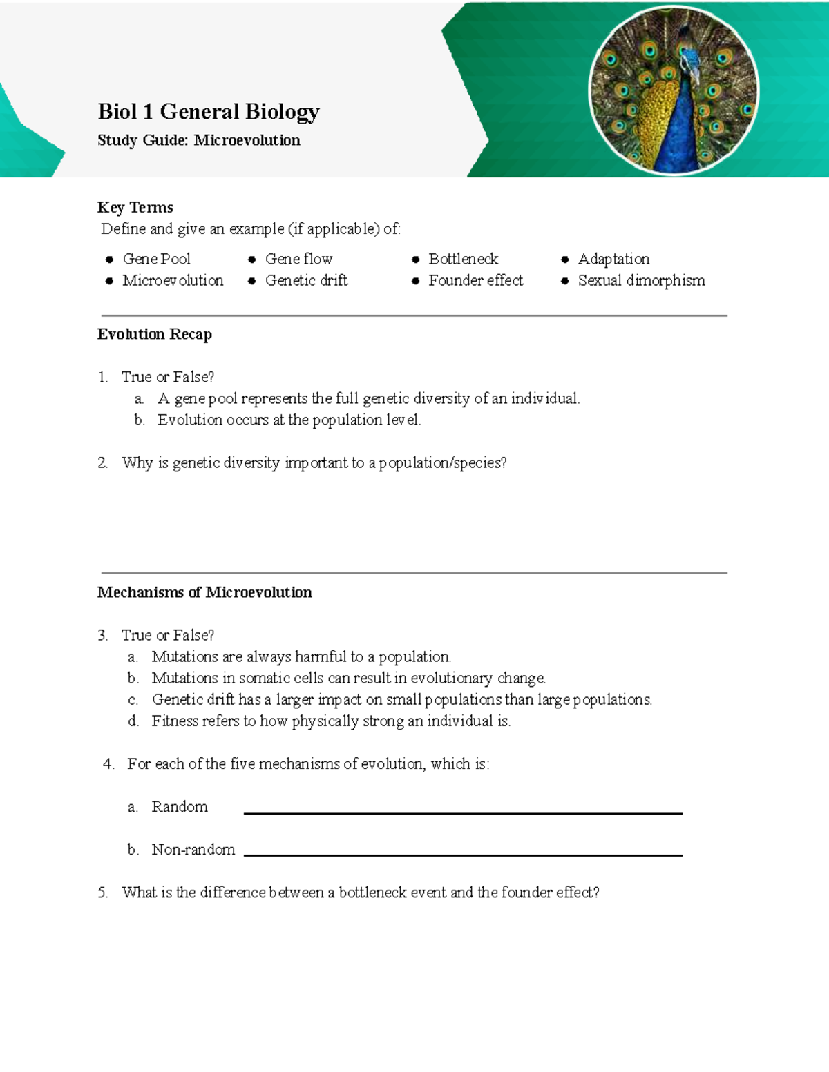 Biol 1 Study Guide: Key Concepts & Mechanisms of Microevolution - Studocu