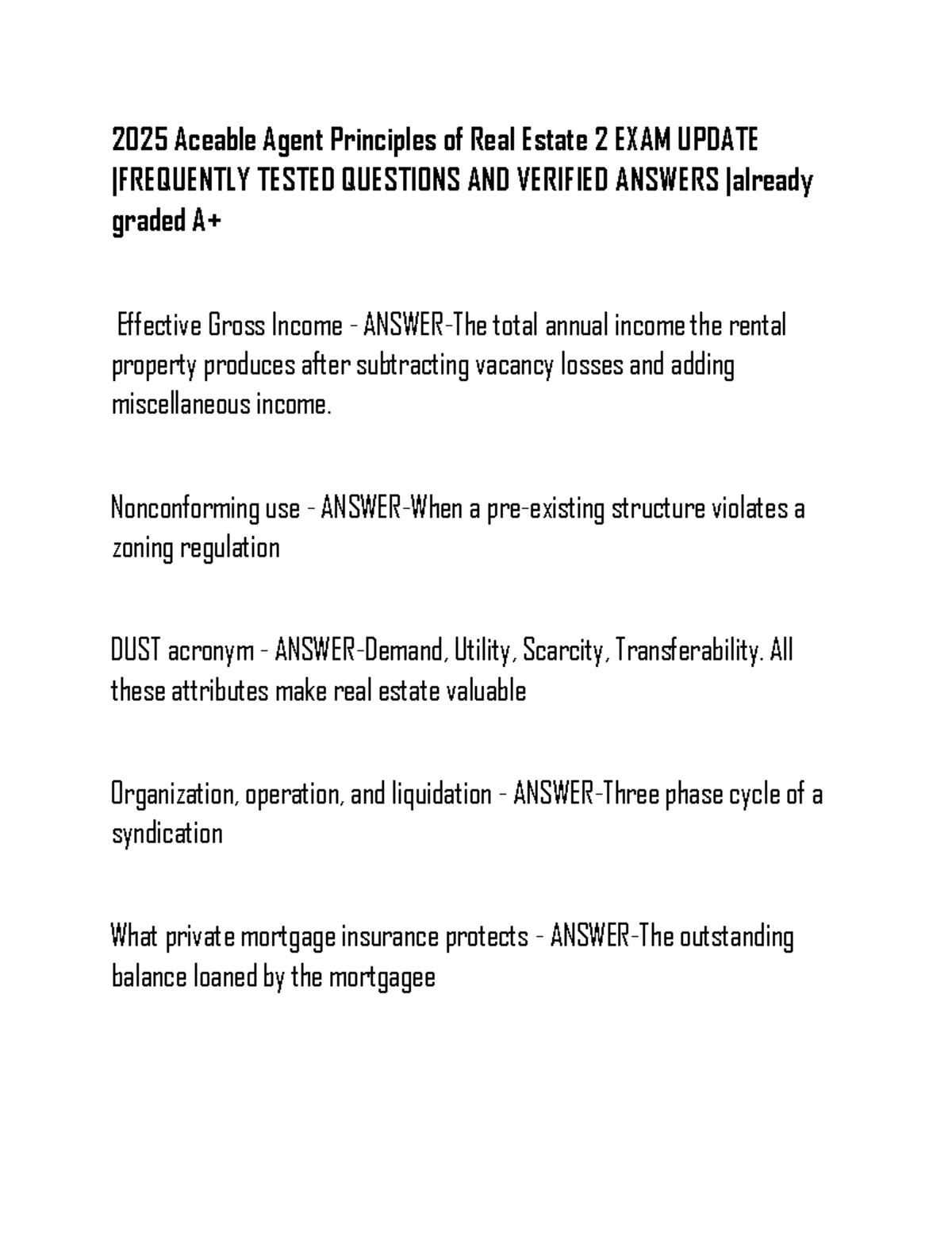 2025 Aceable Agent Principles of Real Estate 2 EXAM Update: Key ...