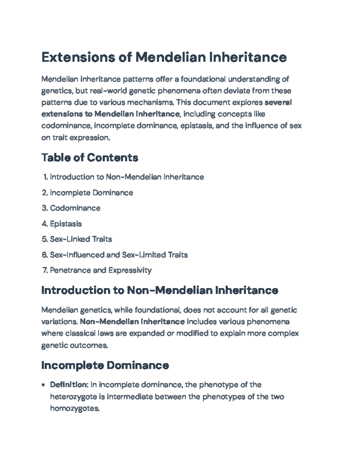 Extensions of Mendelian Inheritance: Understanding Genetic Variability ...