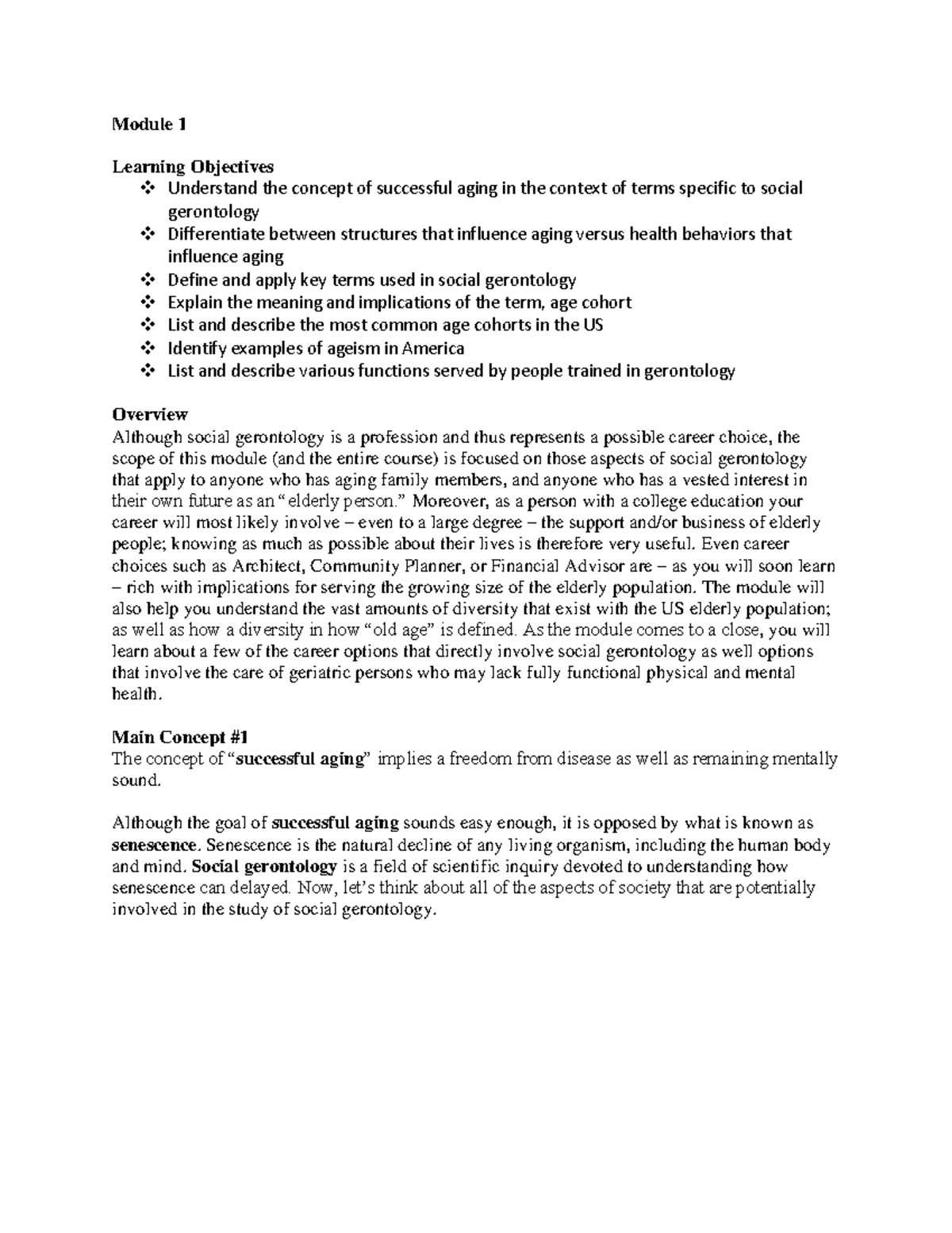 Module 1: Understanding Successful Aging in Social Gerontology - Studocu