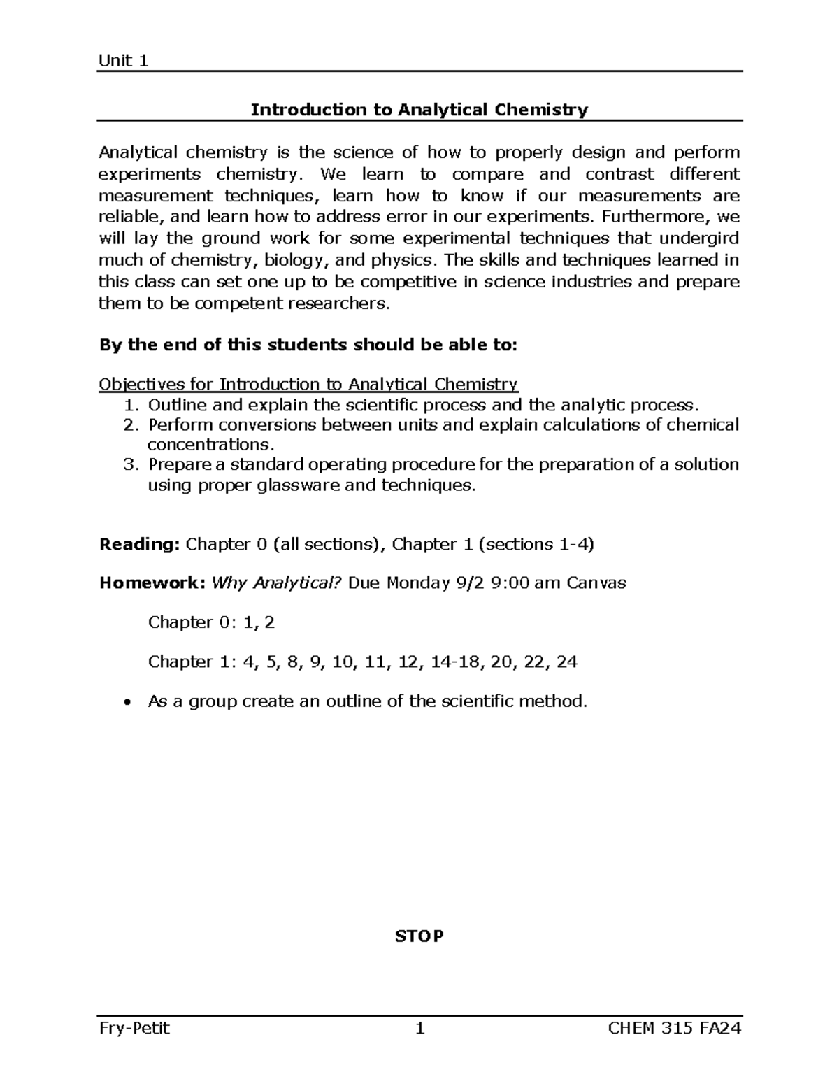Concentration Calibration Procedures for CHEM 315 FA24 - Introduction ...