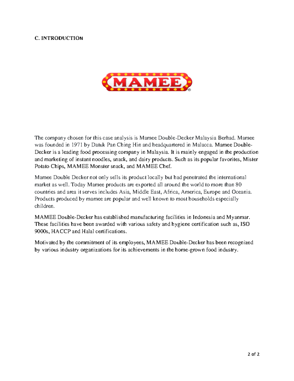 MGT162 Case Study: Analyzing Mamee Double-Decker's POLC Framework - Studocu