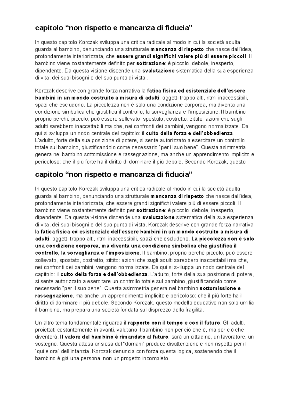 Il diritto al rispetto del bambino: analisi del capitolo di Korczak ...