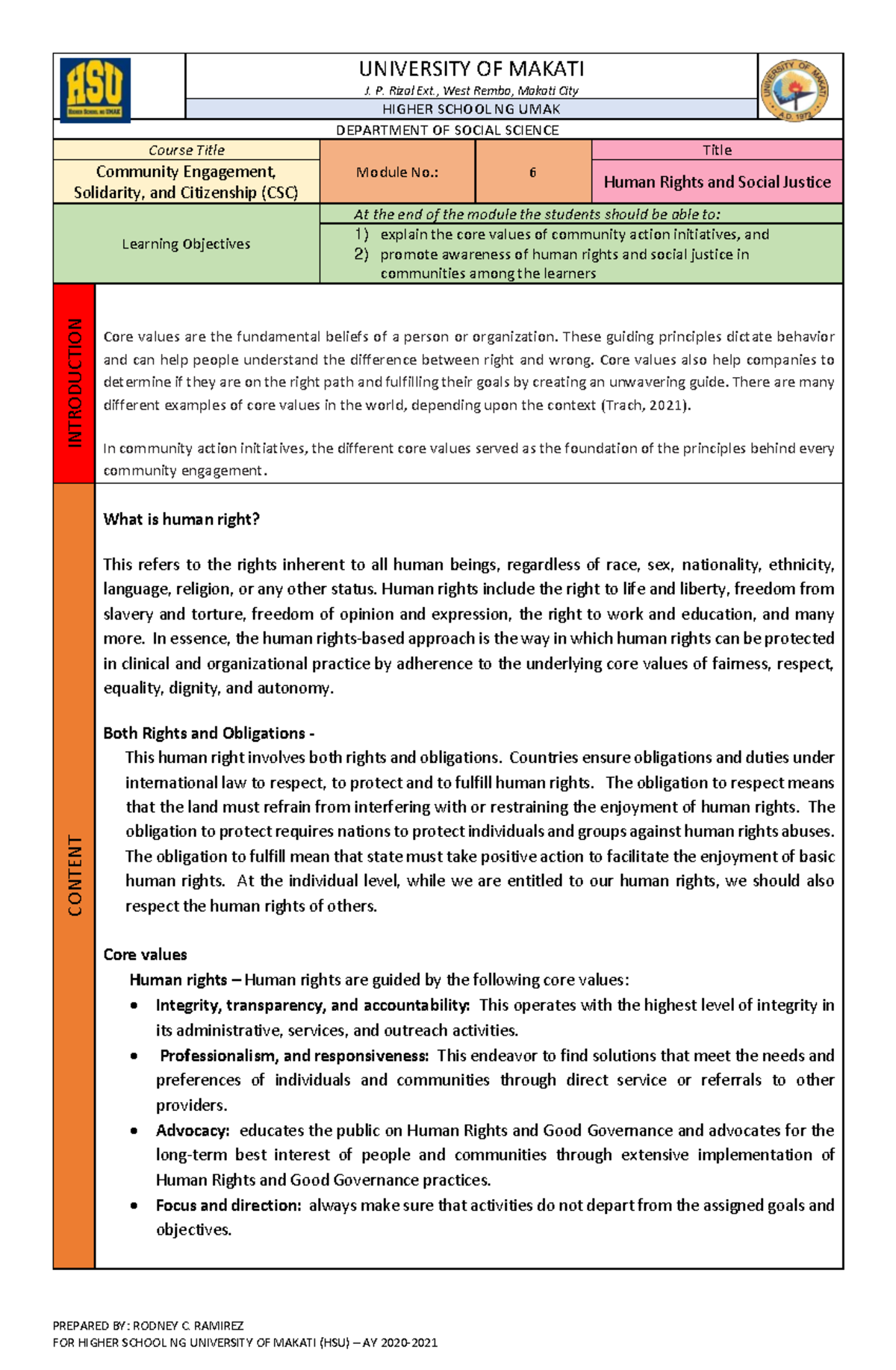 Module 6: Community Engagement & Human Rights for Social Justice - Studocu