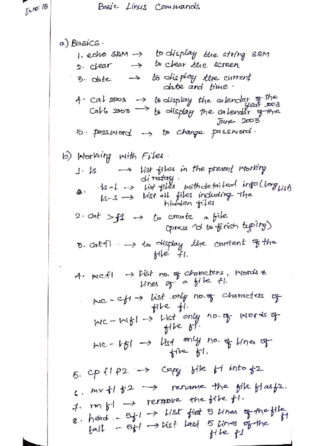OS Observation Ex 1B: Basic Linux Commands and File Management - Studocu