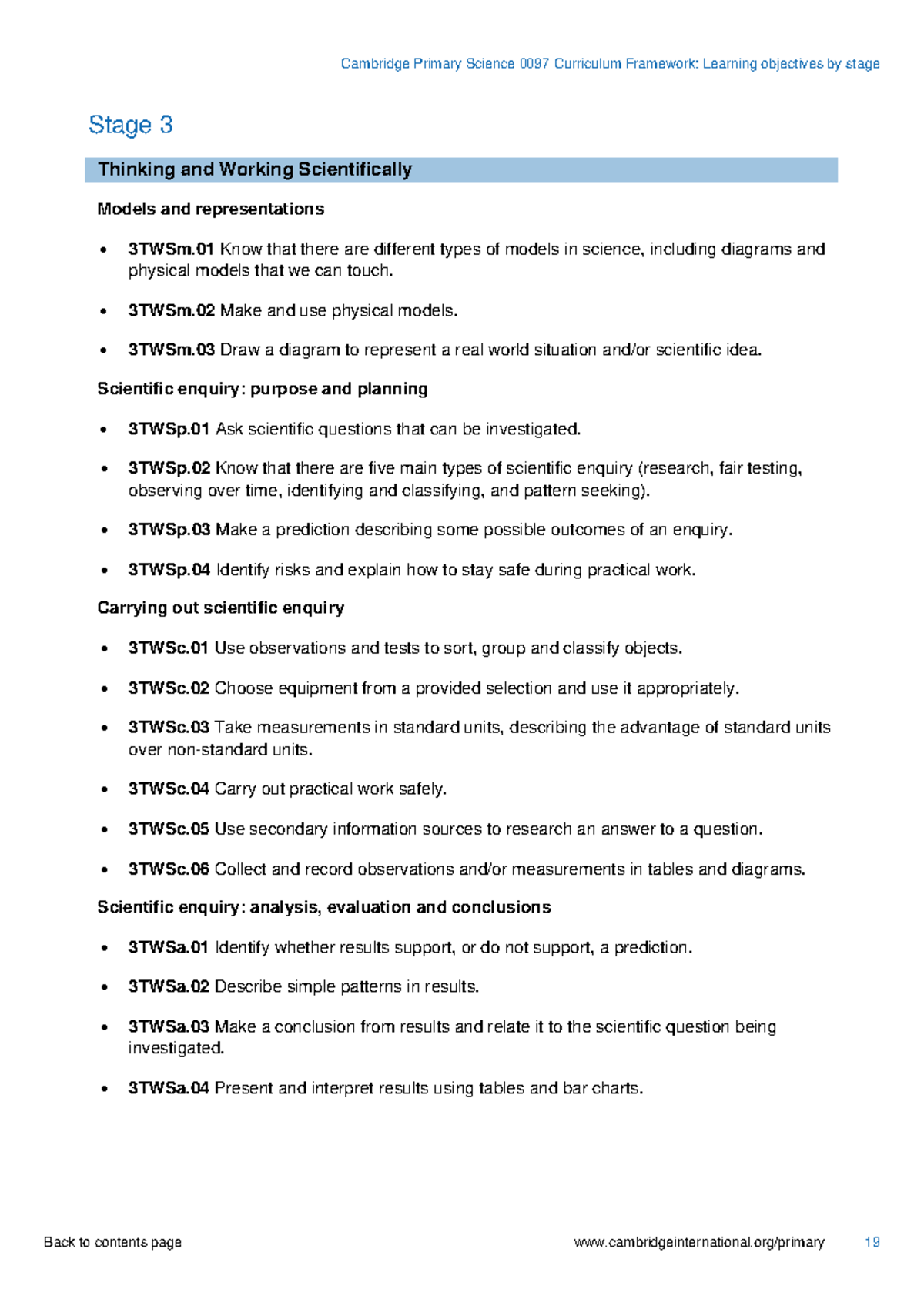 Cambridge Primary Science 0097: Year 3 Learning Objectives Overview - Studocu