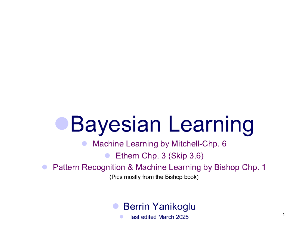 Bayesian Learning: Naive Bayes with Continuous Attributes - ML6 - Studocu