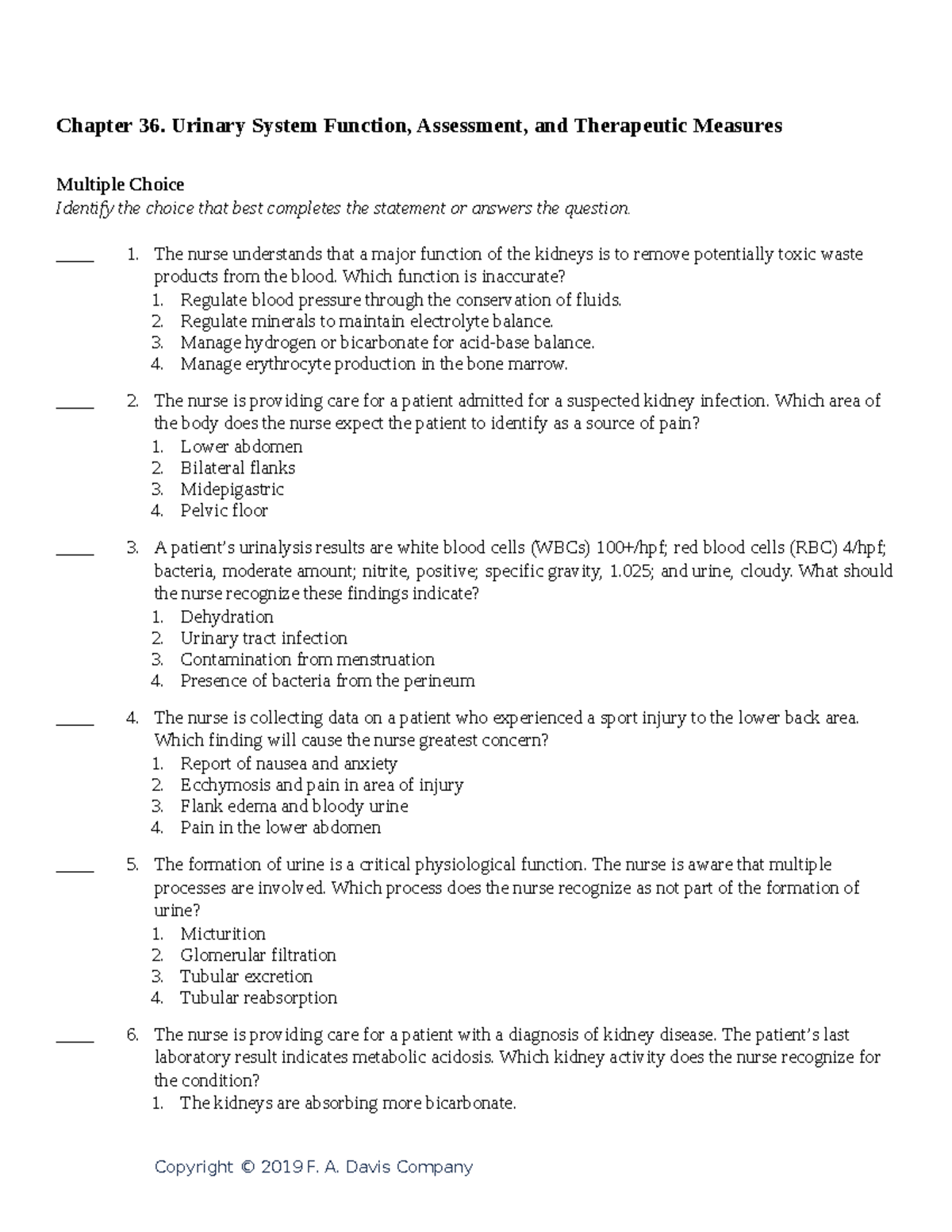 Ch36 Urinary System Function & Assessment Practice Questions - Studocu