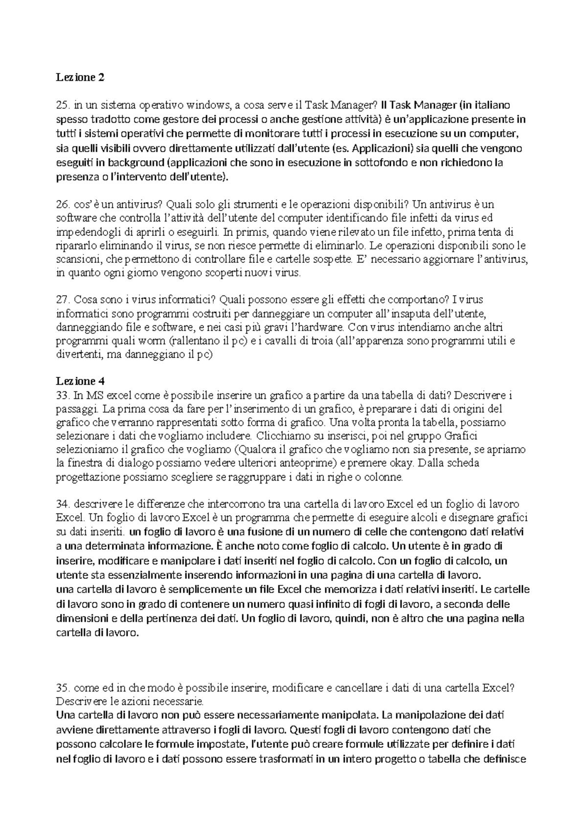 Lezione 2-8: Esercitazioni su Task Manager, Antivirus e Excel - Studocu