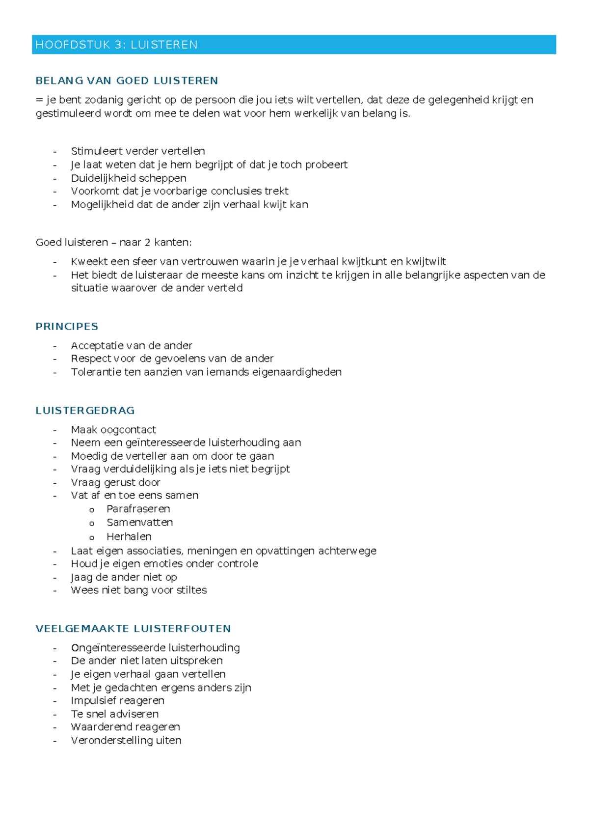 SV - H3 - Samenvatting: Het Belang van Goed Luisteren in Pedagogische ...