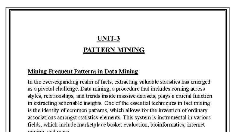 UNIT-3 - Mining Frequent Patterns in Data Mining Techniques - Studocu
