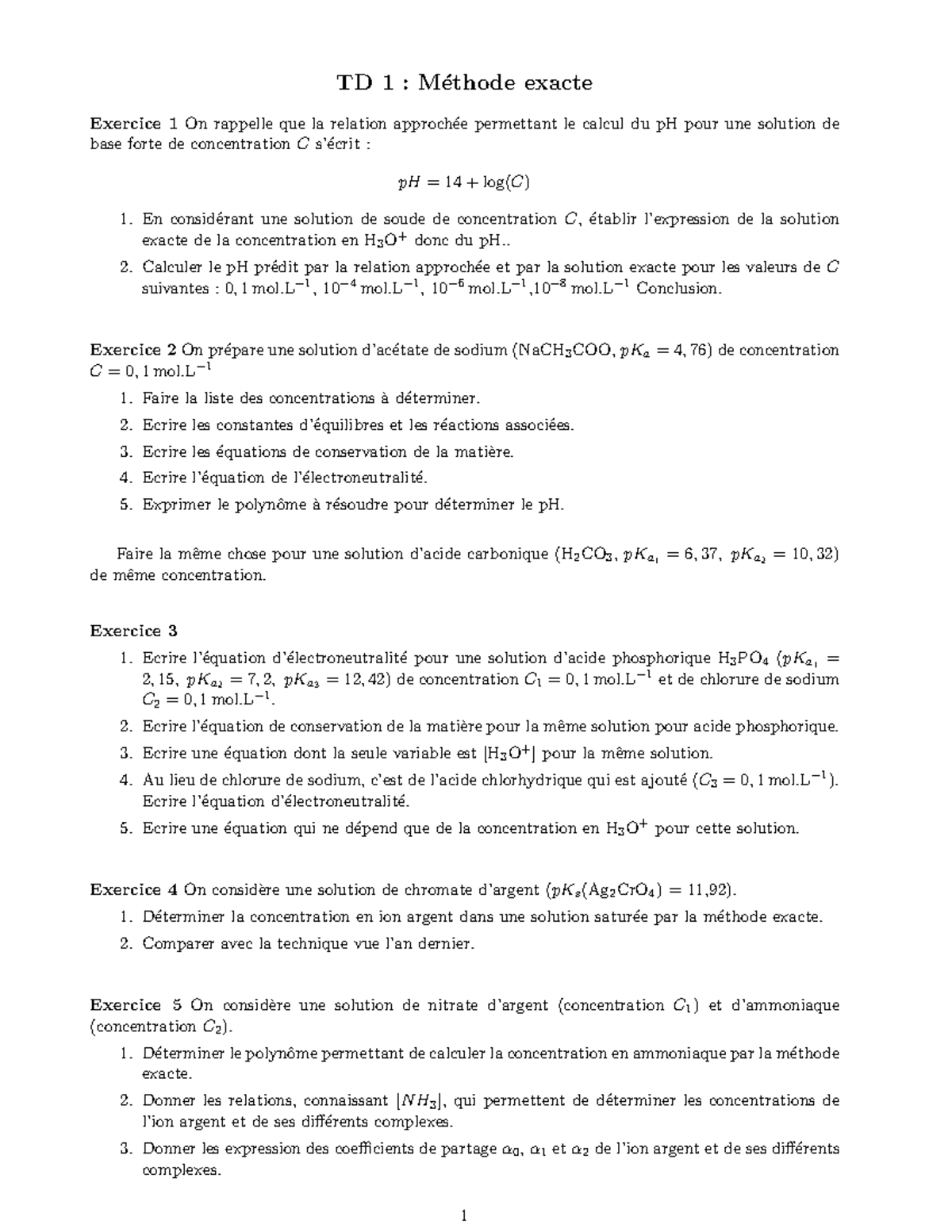 TD1-2 2020-21 : Méthodes Exactes pour le Calcul du pH - Studocu