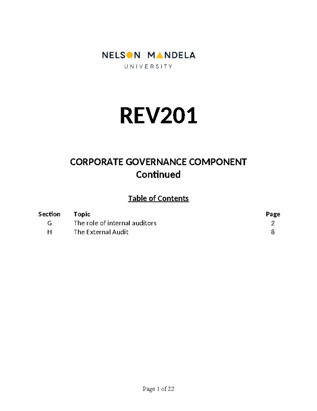 REV201 CORPORATE GOVERNANCE: Internal & External Auditing Insights ...