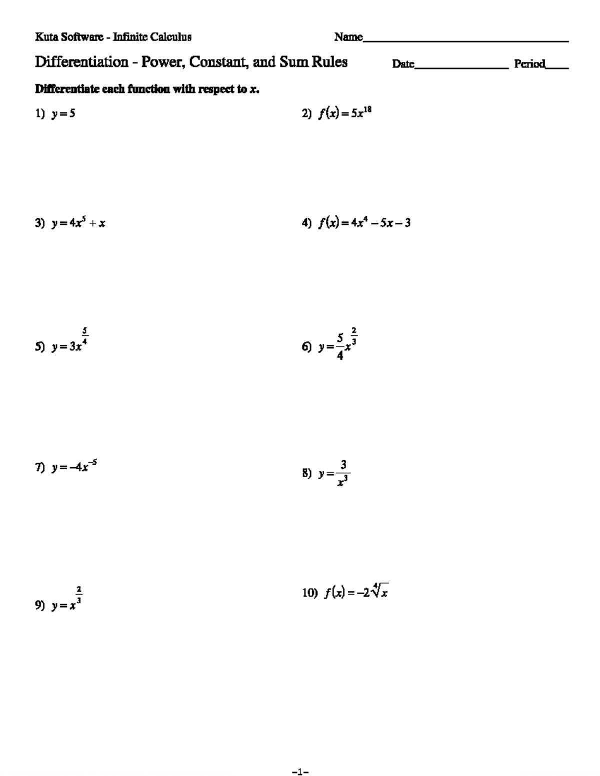 HW - Power, Constant, and Sum Rules for Derivatives (Calc) - Studocu