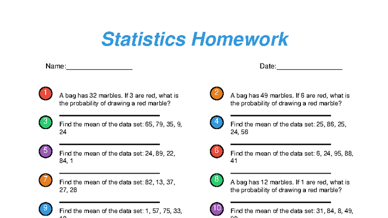 Statistics Homework 1: Probability & Mean Calculations - Studocu