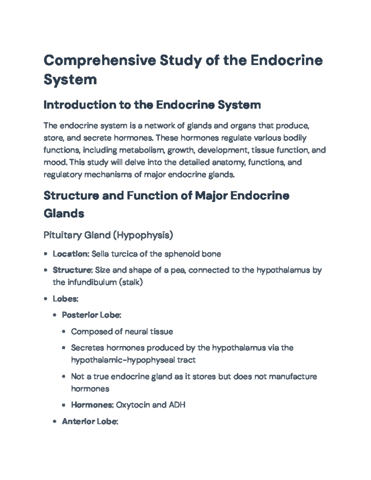 Comprehensive Study of the Endocrine System (BIO 101) - Studocu