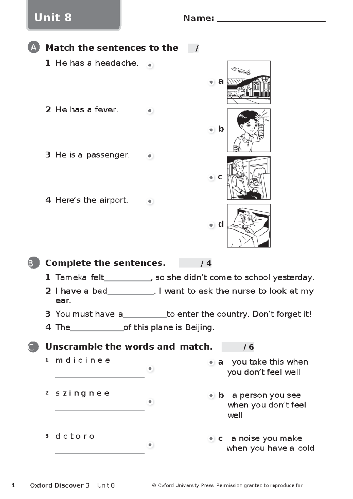 Unit 8 Test: Exercises and Answers for Oxford Discover 3 - Studocu