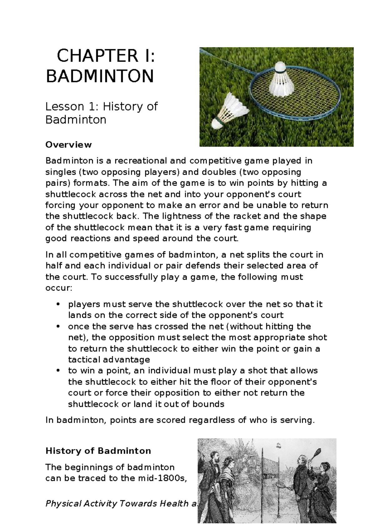 BADMINTON 101: History, Equipment, Skills & Rules (PAHF 3) - Studocu