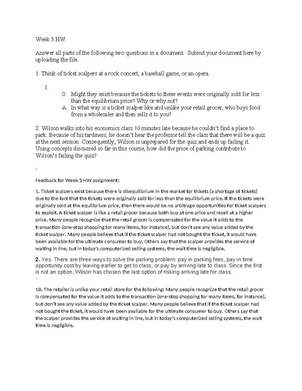 Ch. 3 HW Feedback: Ticket Scalpers & Parking Economics Analysis - Studocu