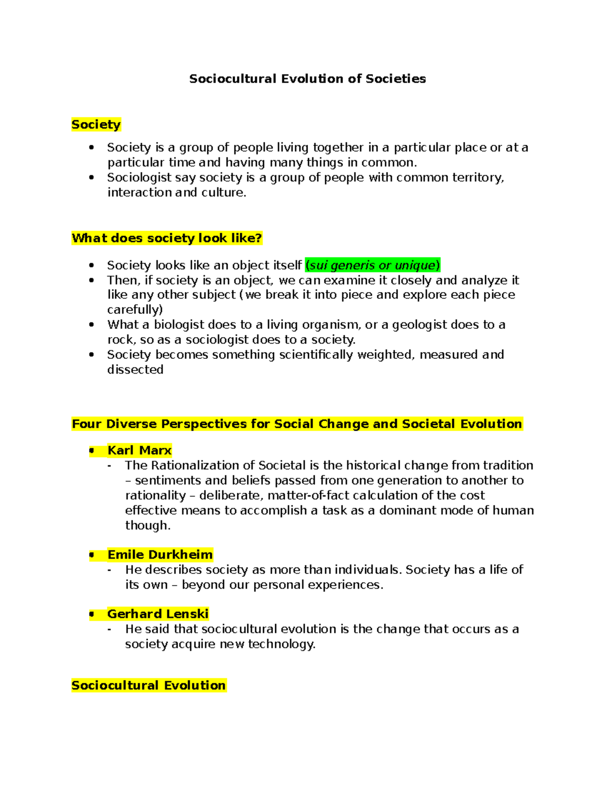 Lesson 3 Sociocultural Evolution of Societies - Sociocultural Evolution of Societies Society ...