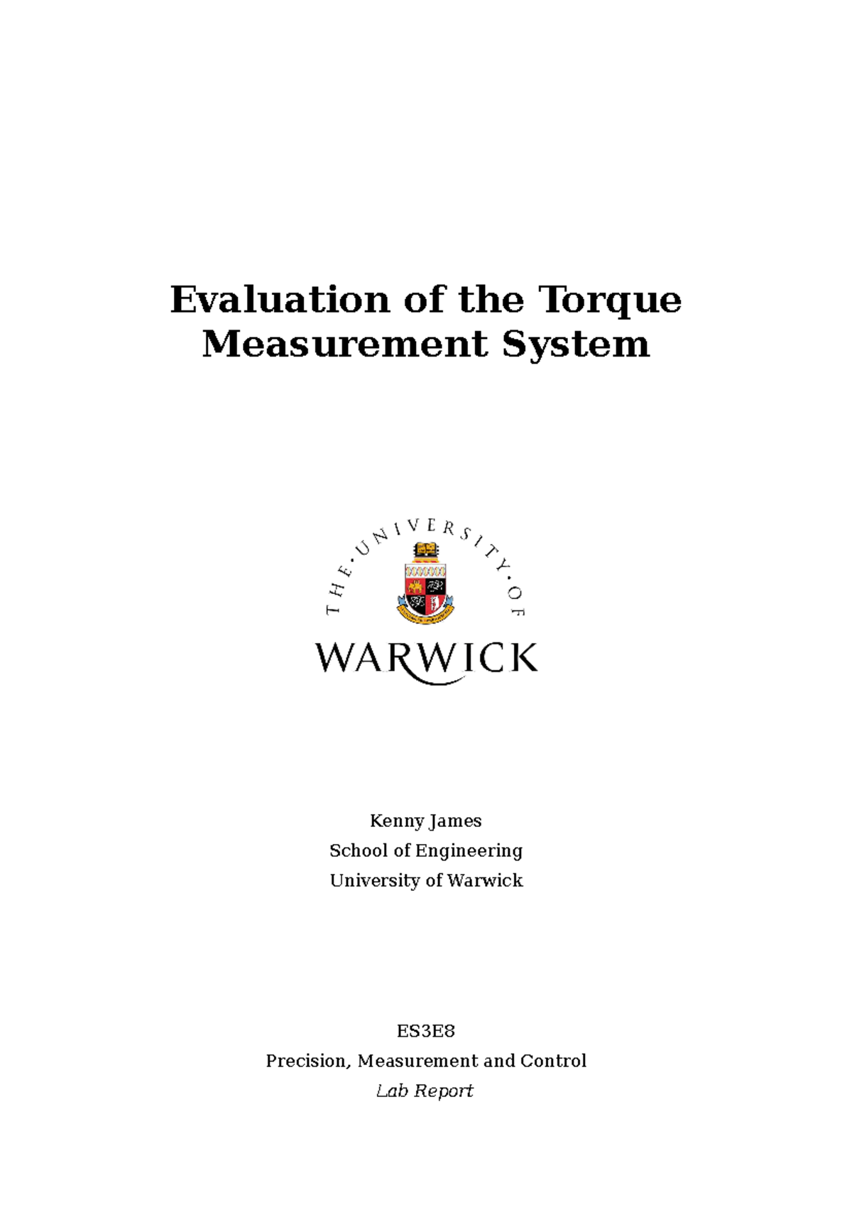 ES3E Torque Measurement System Lab Report: Precision Evaluation and ...