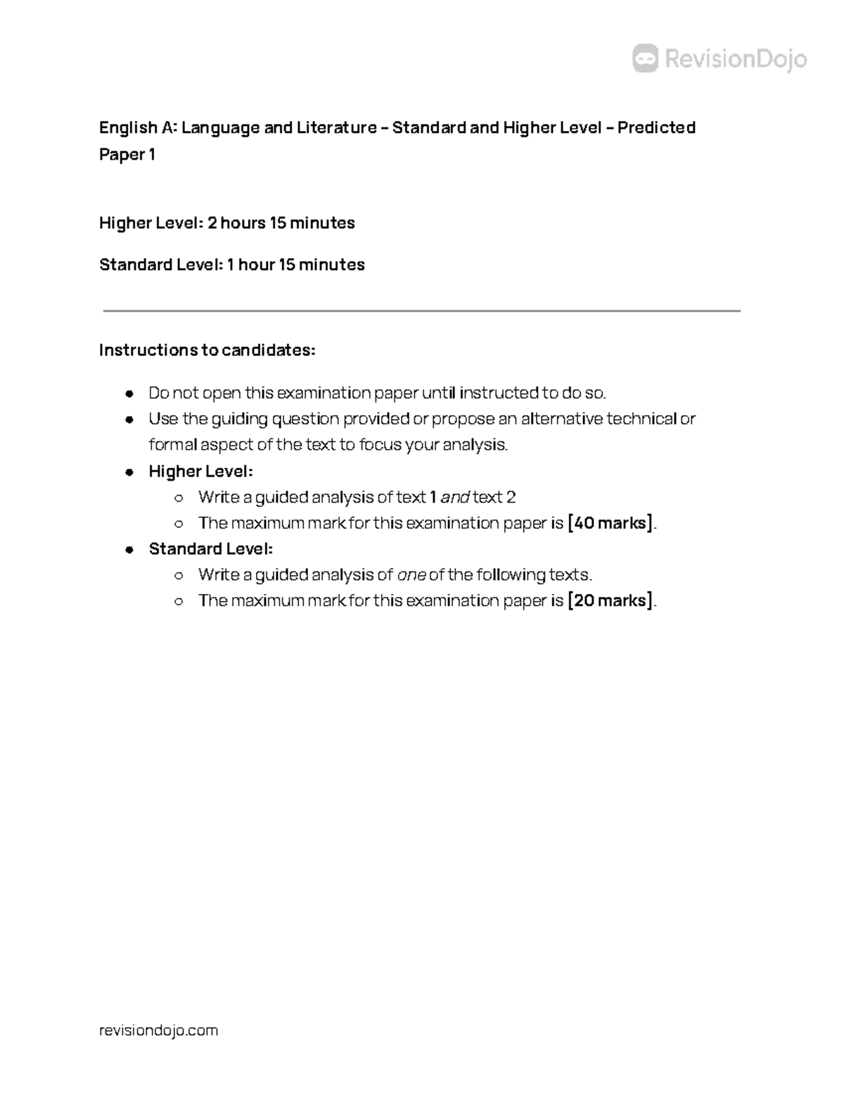 IB English A: Language & Literature HL/SL Predicted Paper Analysis ...