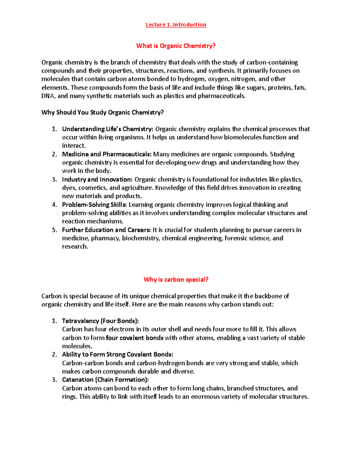 Lecture 1: Introduction to Organic Chemistry and Chemical Bonding - Studocu