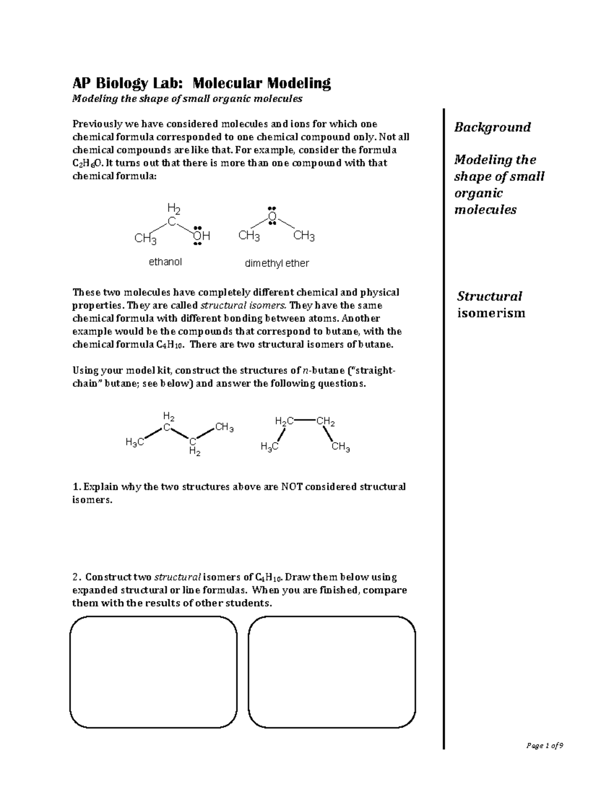 BC Chemistry 162 Lab Manual: Exploring Structural & Geometric Isomers ...