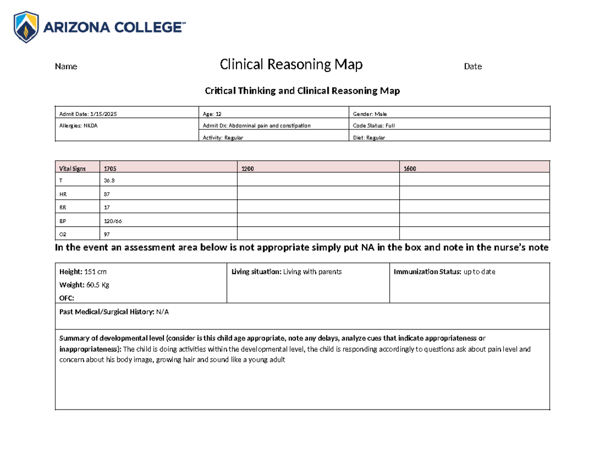Critical Thinking Map Pediatric Rev. 03 - Critical Thinking and ...