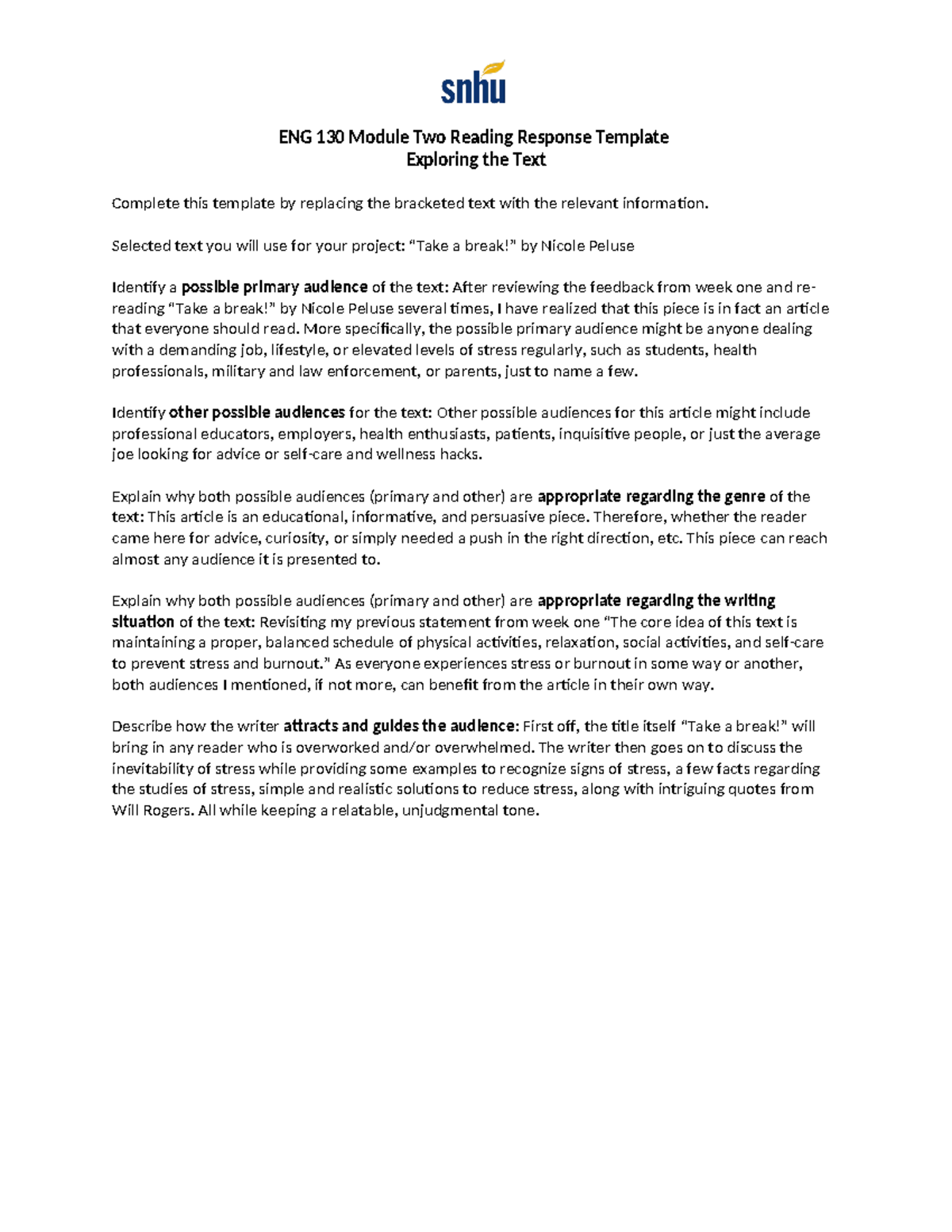 ENG 130 Module 2 Reading Response Submission - ENG 130 Module Two ...