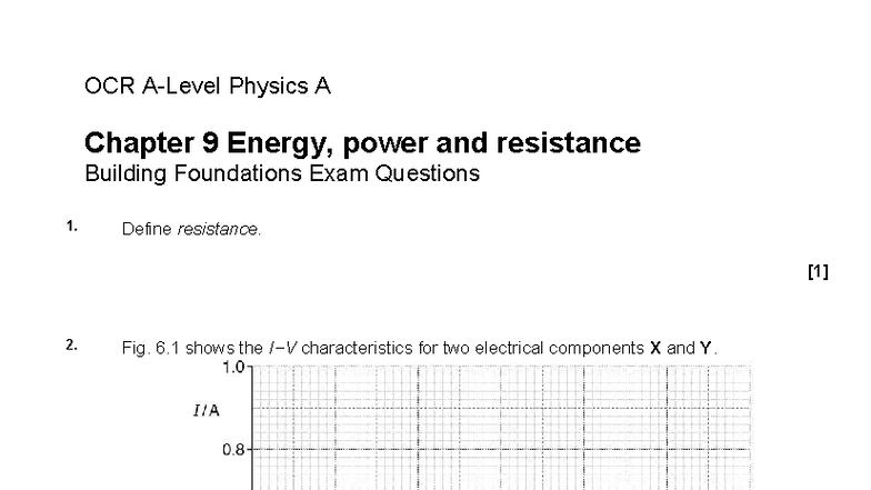 OCR Physics A Chapter 9 Energy, Power & Resistance Exam Questions - Studocu